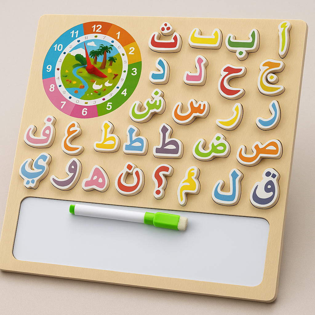 Wooden Arabic Alphabet Learning Board with Clock & Whiteboard [51106-8 ...